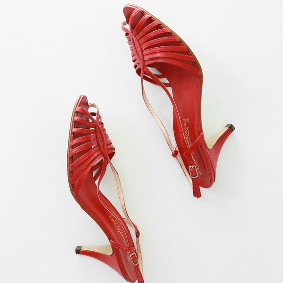 Shoes | Vintage 7s Red Strappy Leather Heels Sandals Sz8 | Poshmark